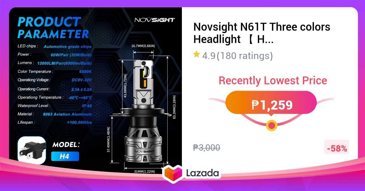 Novsight N61T Three colors Headlight 【 H4 two-tone 】 H4 H7 H11 9005 HB3 ...