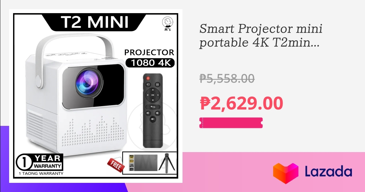 Smart Projector mini portable 4K T2mini HD Bluetooth WiFi for cp ...