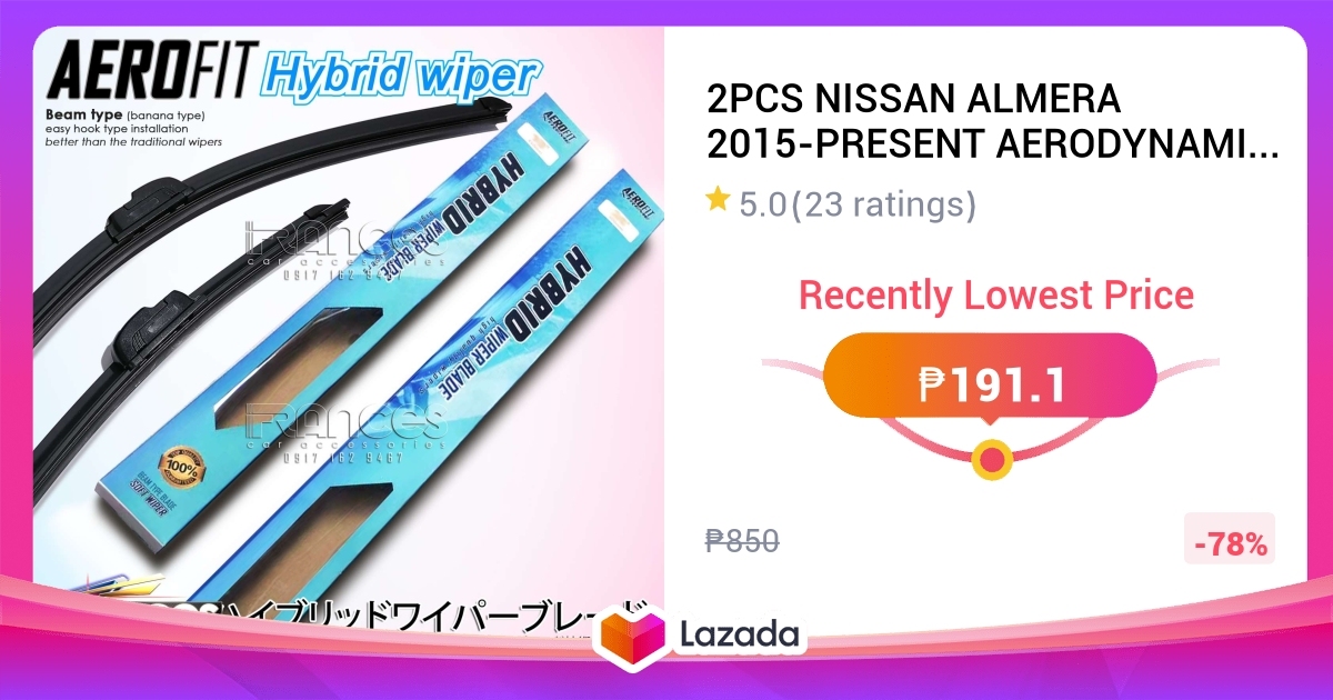 2PCS NISSAN ALMERA 2015-PRESENT AERODYNAMIC HYBRID BANANA TYPE WIPER BLADE(21+14) ( Nissan ...