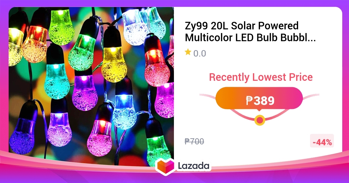 Zy99 20L Solar Powered Multicolor LED Bulb Bubble Outdoor Garden, Party ...
