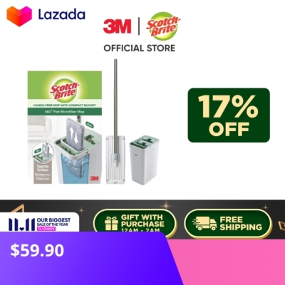 3M Scotch Brite Compact Hands-Free Flat Mop with Bucket