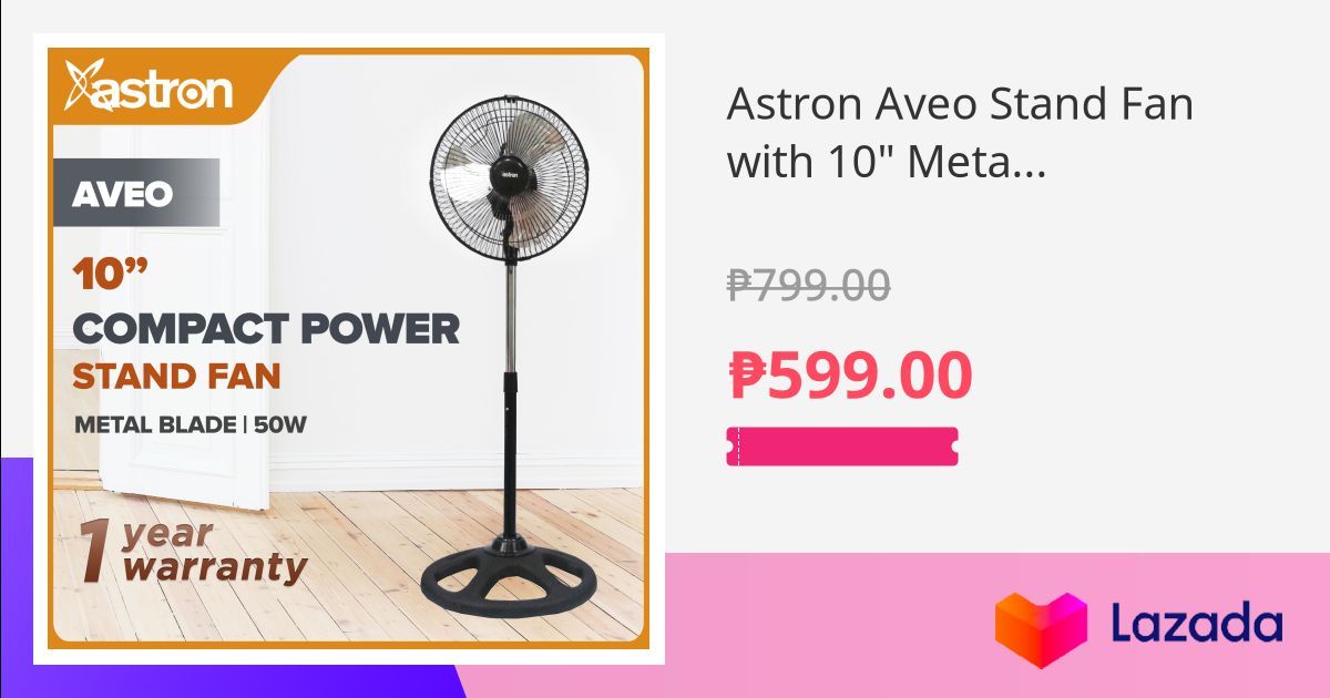 Astron Aveo Stand Fan with 10" Metal Blade (Black) | Electric Fan ...