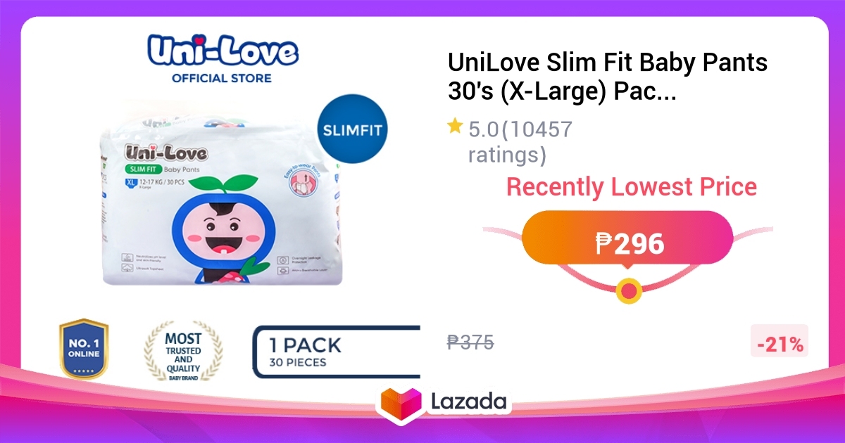 UniLove Slim Fit Baby Pants 30's (X-Large) Pack of 1
