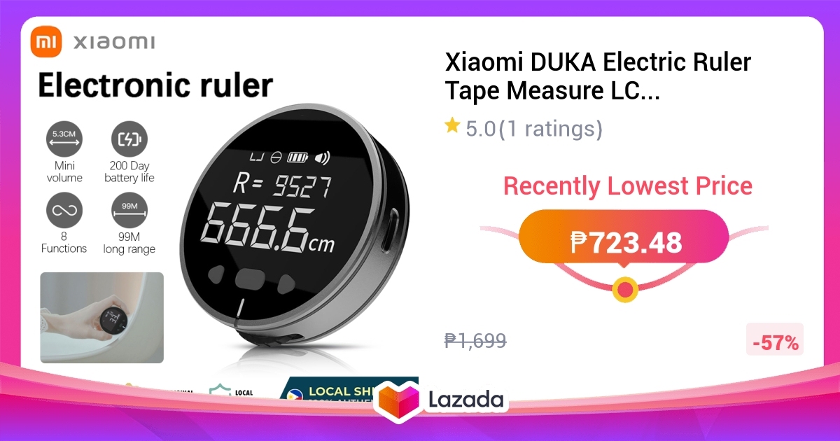 Xiaomi DUKA Electric Ruler Tape Measure LCD Screen Multifunctional 99M ...