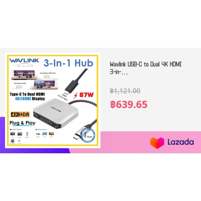 Wavlink USB-C to Dual 4K HDMI 3-in-1 Display Adapter Dual HDMI 4K 60hz พร้อมการชาร์จ PD 87W ...