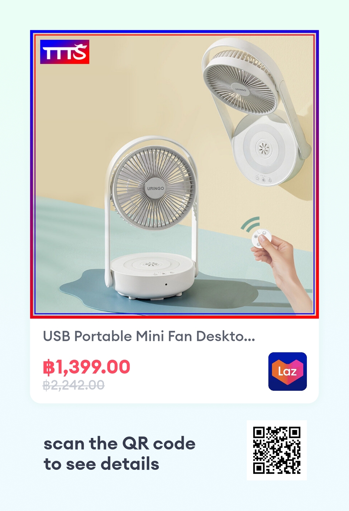 USB Portable Mini Fan Desktop Oscillating Remote Control Outdoor ...