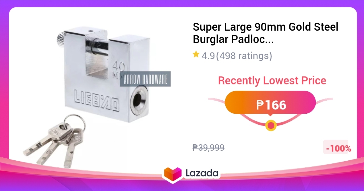 Super Large 90mm Gold Steel Burglar Padlock Security Safety Lock Anti ...