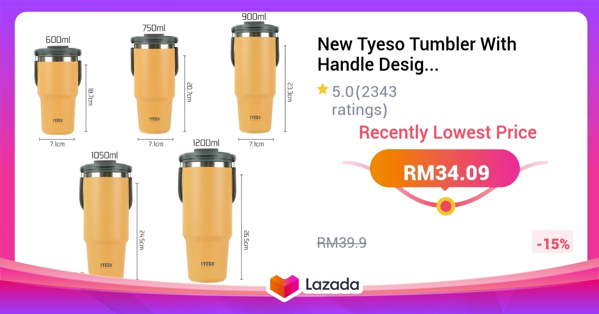 New Tyeso Tumbler With Handle Design 600ml/750ml/900ml/1050ml/1200ml ...