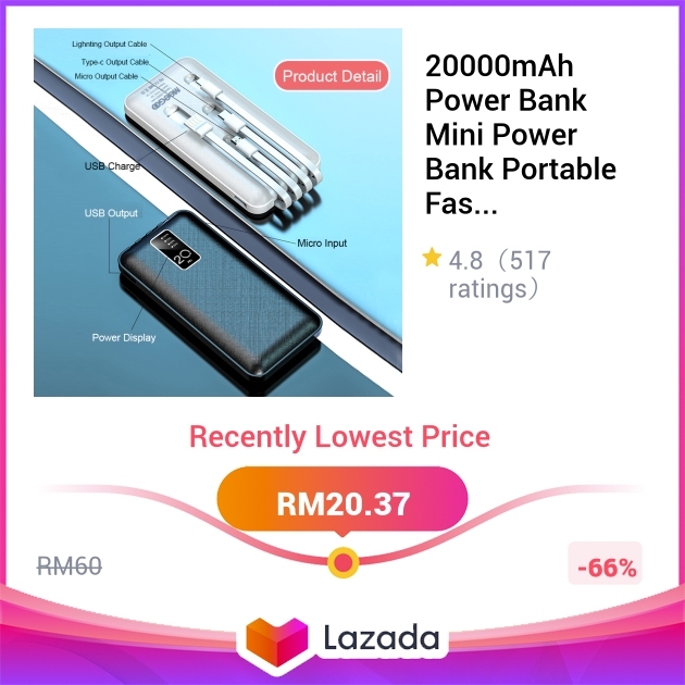 20000mAh Power Bank Mini Power Bank Portable Fast Charger Built-in 3 ...