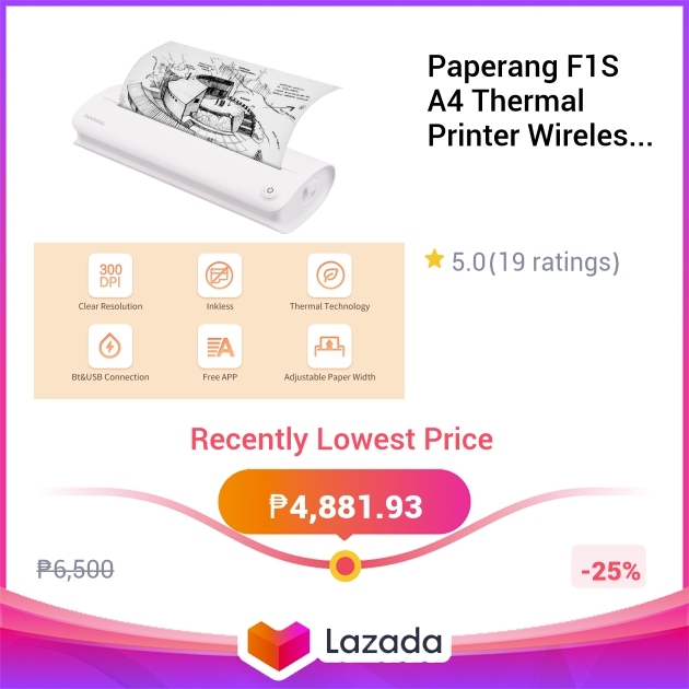 Paperang F1S A4 Thermal Printer Wireless Bluetooth Mobile Printer ...