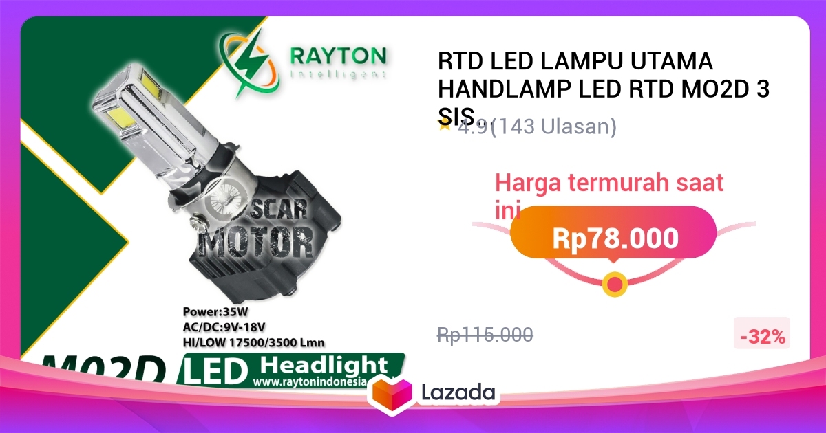 RTD LED LAMPU UTAMA HANDLAMP LED RTD MO2D 3 SISI ORIGINAL M02D
