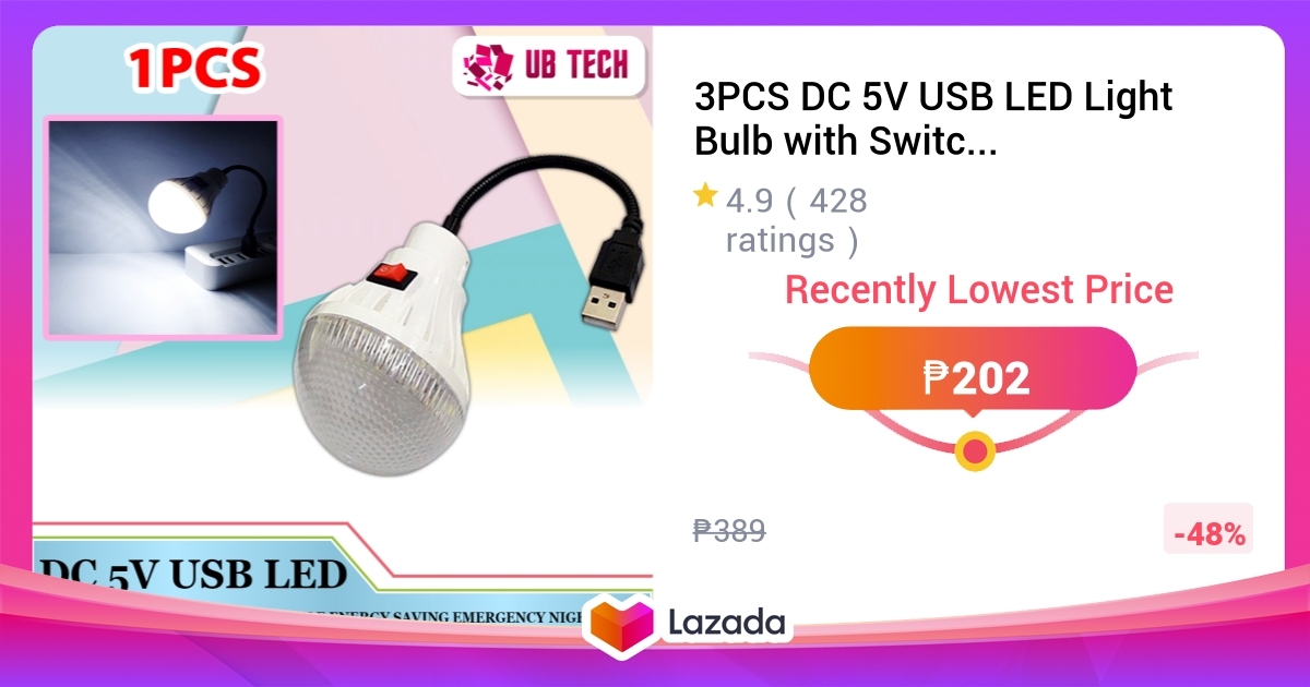 3PCS DC 5V USB LED Light Bulb with Switch Portable Energy Saving Emergency Night Light For ...