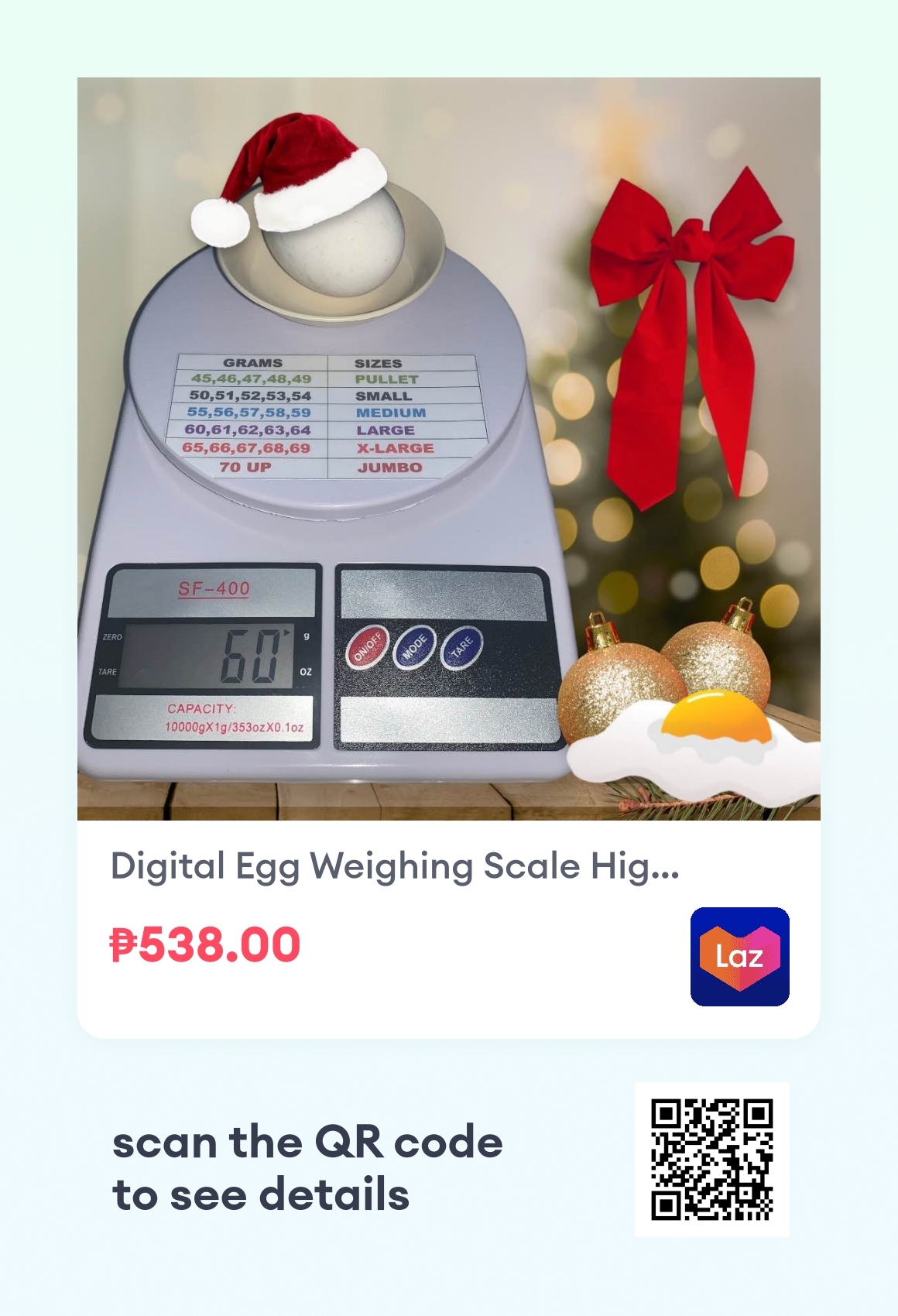 Digital Egg Weighing Scale High Quality With the Default DTI Size Chart