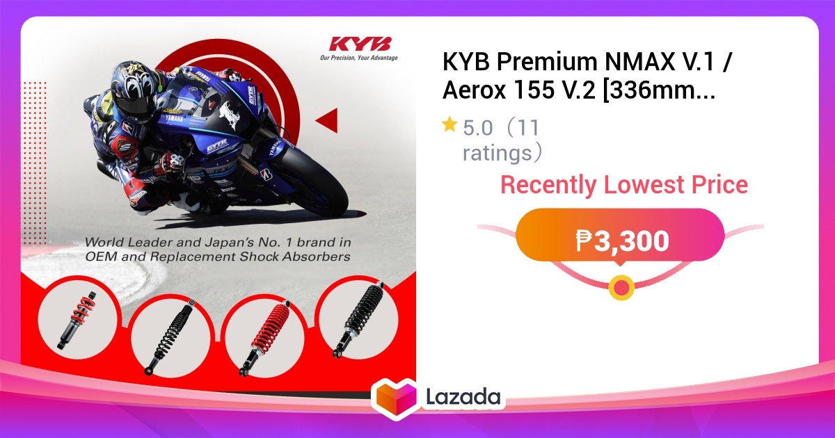 KYB Premium NMAX V.1 / Aerox 155 V.2 [336mm] Motorcycle Shock Absorber ...