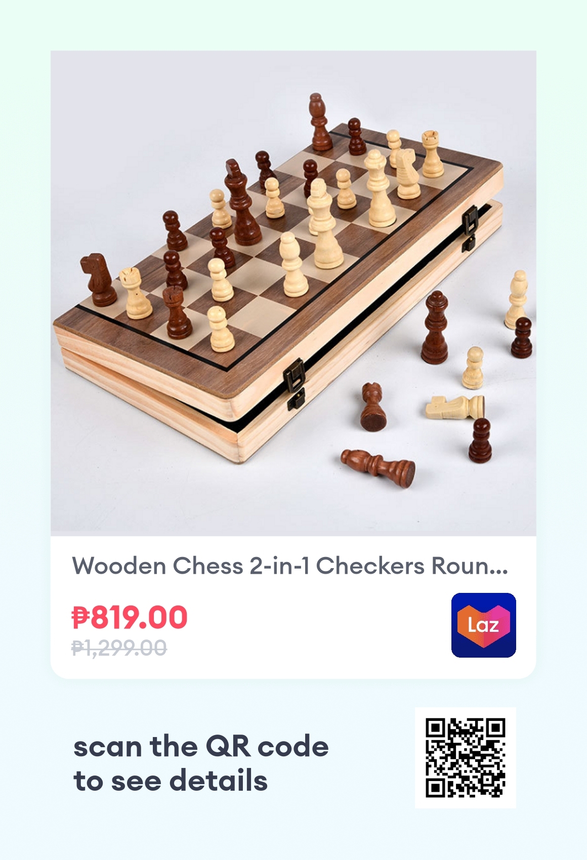 Wooden Chess 2-in-1 Checkers Round Corner Fold Board Magnetic Chess ...