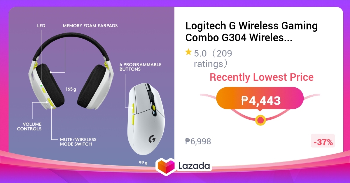 Logitech G Wireless Gaming Combo G304 Wireless Gaming Mouse and G435 ...