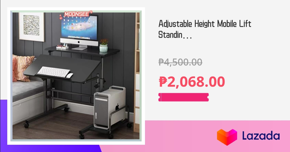 Adjustable Height Mobile Lift Standing Simple Wheeled Computer Desk ...