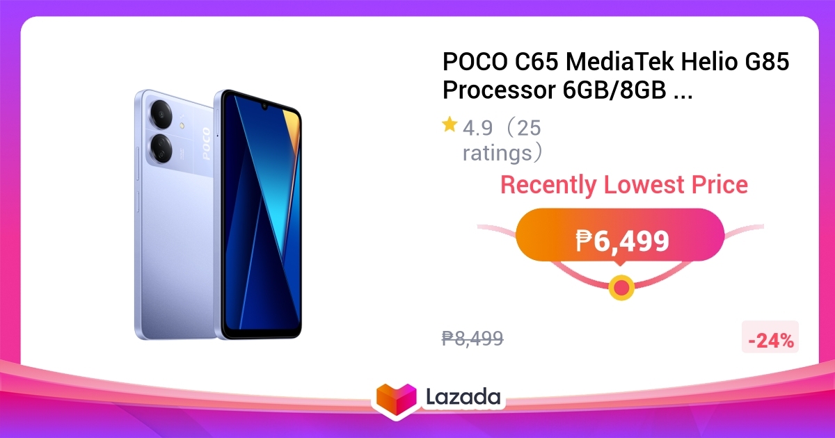 POCO C65 MediaTek Helio G85 Processor 6GB/8GB + 128GB/256GB 50MP Camera Smartphone