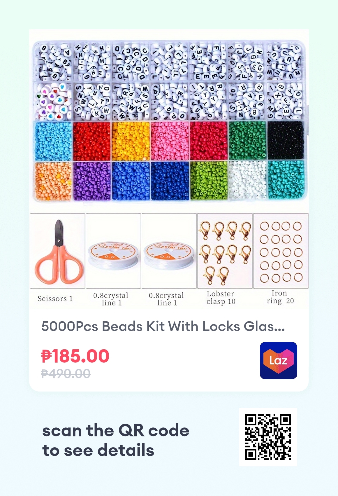 5000Pcs Beads Kit With Locks Glass Seed Bead Bracelet Alphabet Letter ...