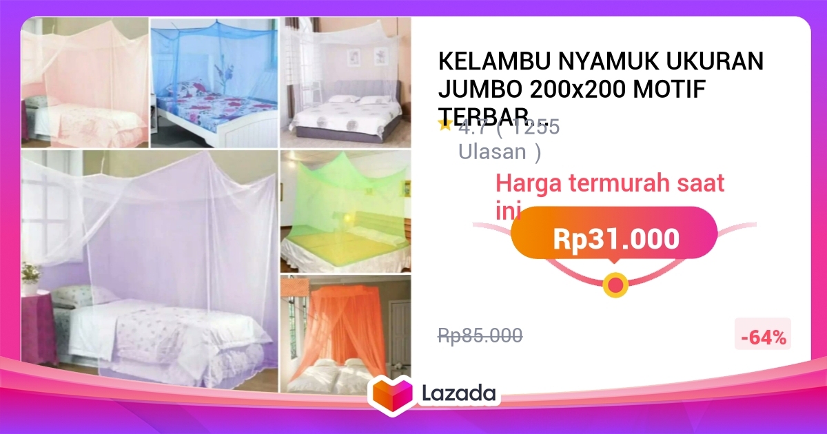 KELAMBU NYAMUK UKURAN JUMBO 200x200 MOTIF TERBARU 2021/kelambu anti ...