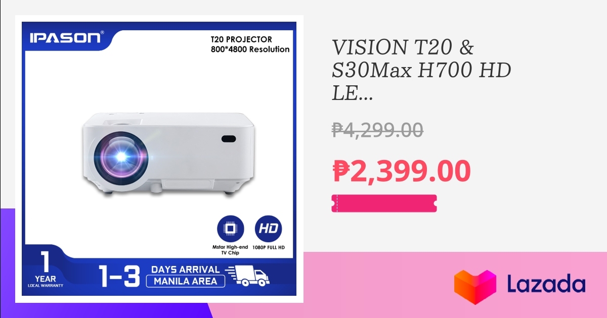 VISION T20 & S30Max H700 HD LED Projector, Support 1080p, HDMI USB ...