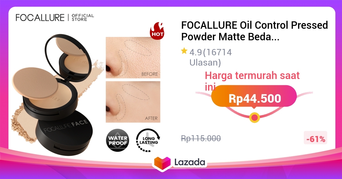 FOCALLURE Oil Control Pressed Powder Matte Bedak Padat