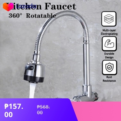 Kitchen Faucet Stainless 360° Rotate Flexible Cold Tap Wall Mounted ...