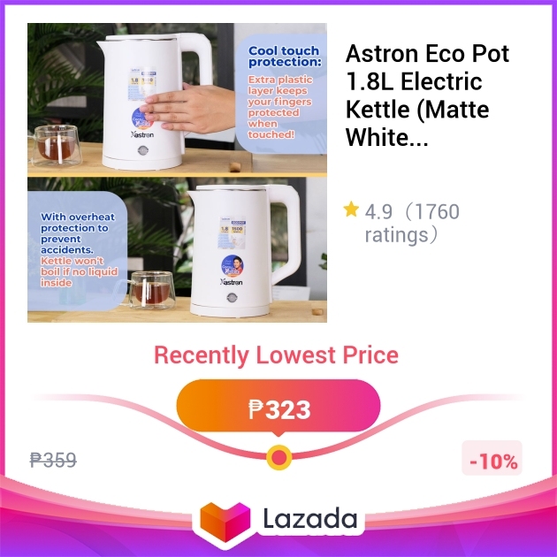 Astron Eco Pot 1.8L Electric Kettle (Matte White) | Cool Touch ...