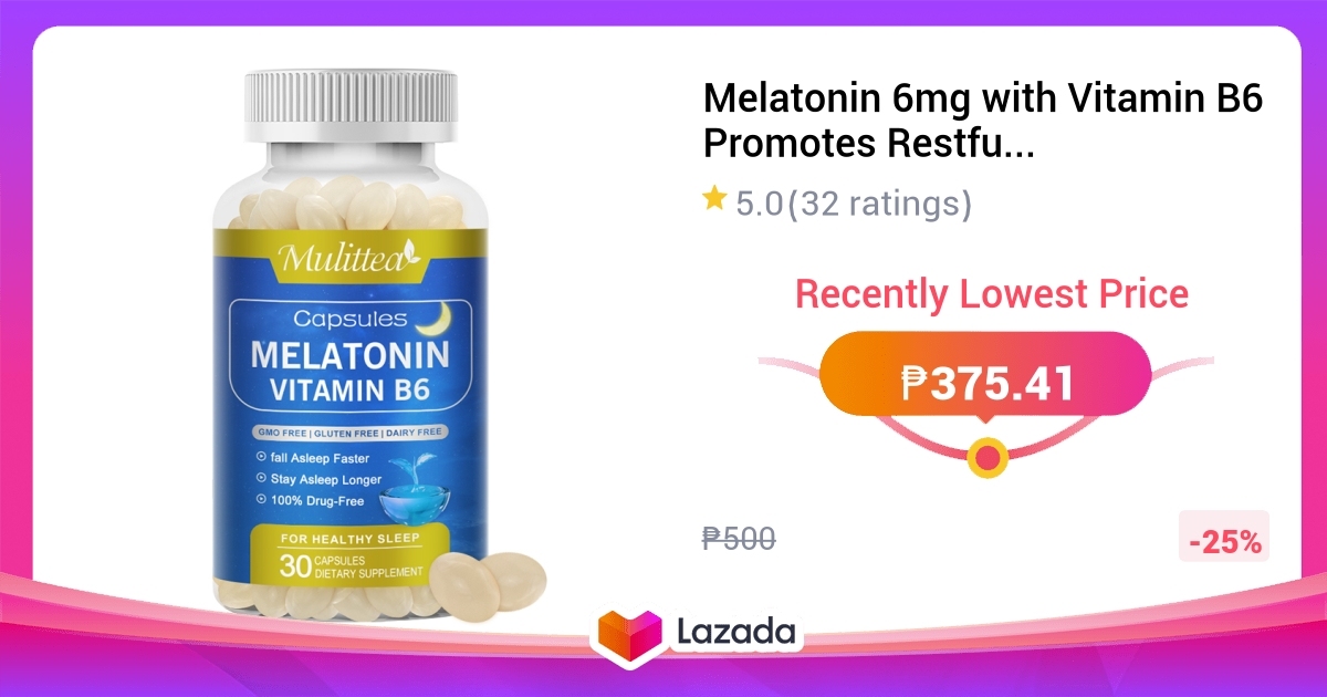 Melatonin 6mg with Vitamin B6 Promotes Restful Sleep & Sleep Faster ...
