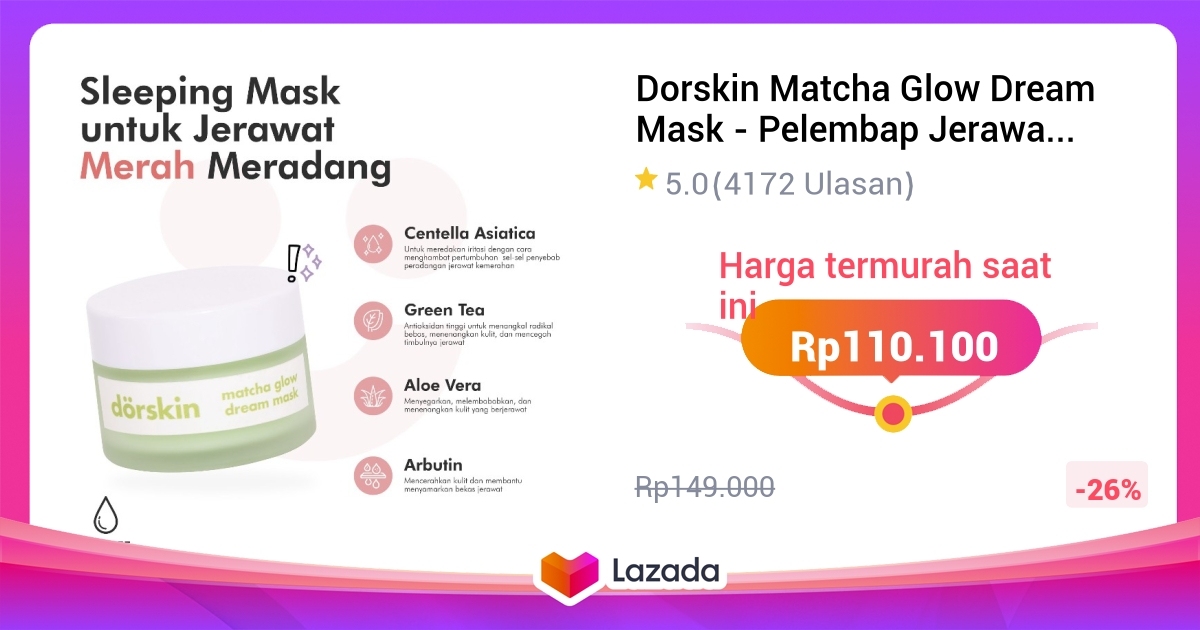 Dorskin Matcha Glow Dream Mask - Pelembap Jerawat Krim Pagi dan Malam ...