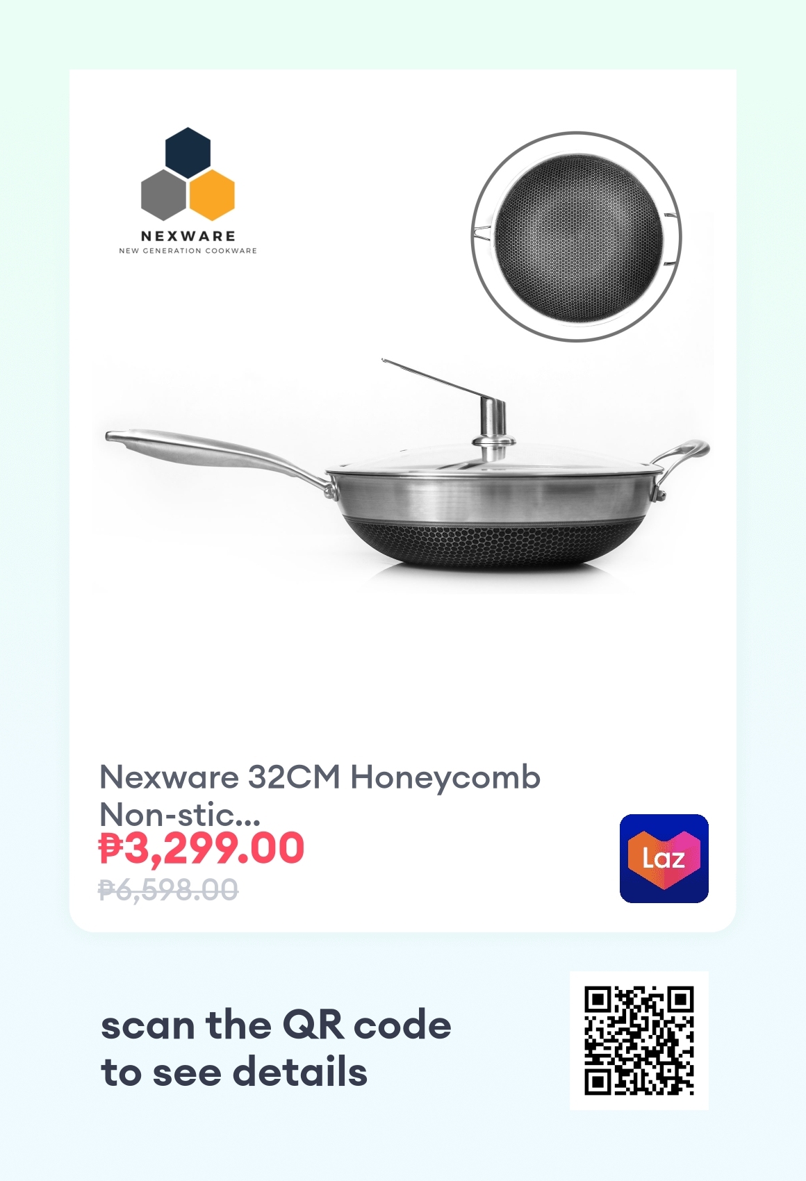 Nexware 32CM Honeycomb Non-stick Wok Pan with Lid (Induction Ready ...