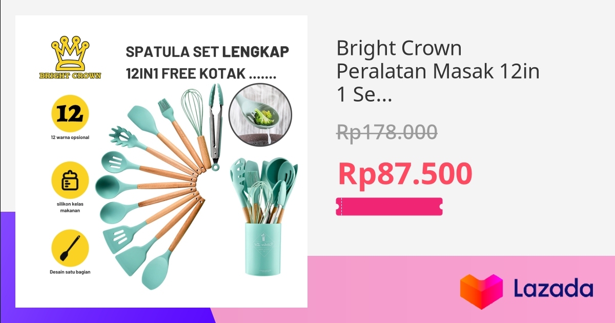 Bright Crown Peralatan Masak 12in 1 Set Silikon Spatula Set Sendok Dapur Free Wadah Murah