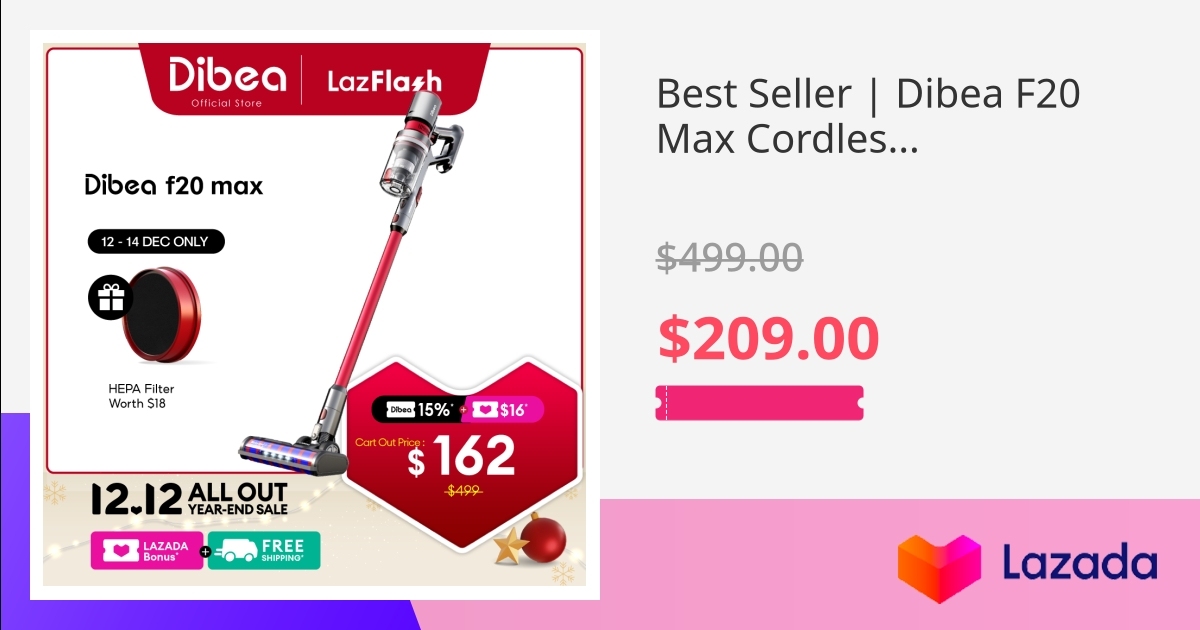 Best Seller | Dibea F20 Max Cordless Vacuum Cleaner Powerful 25,000 Pa ...