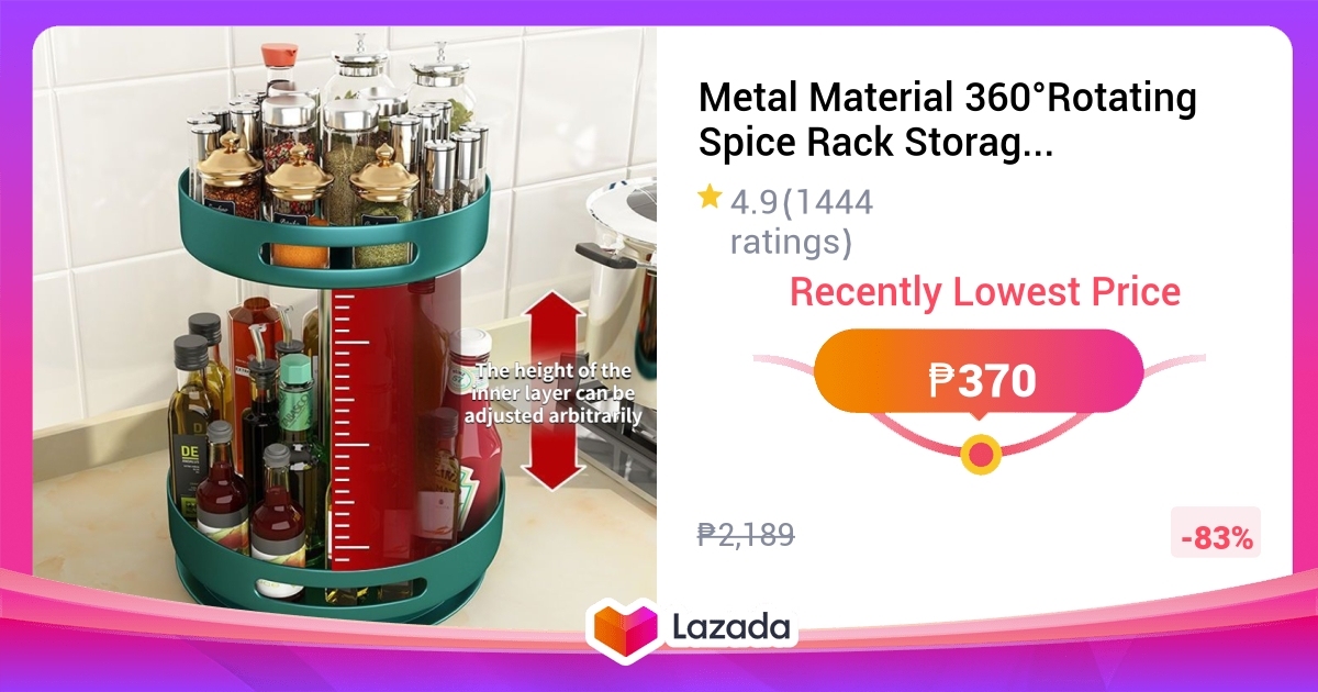 Metal Material 360°Rotating Spice Rack Storage Tray for Spice Sorting 1/2/3 Tier Turntable Rack ...