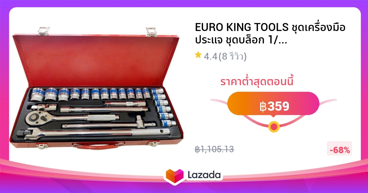 EURO KING TOOLS ชุดเครื่องมือ ประแจ ชุดบล็อก 1/2 (4หุน) SOCKET SET (24 ...
