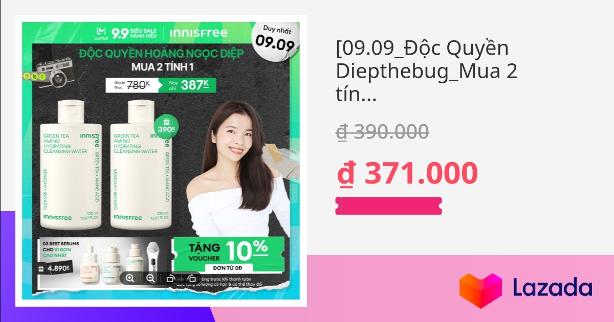 [09.09_Độc Quyền Diepthebug_Mua 2 tính 1] Nước tẩy trang dưỡng ẩm INNISFREE Green Tea Cleansing ...