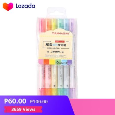 SY 6 in 1 Chosch Double head Highlighter Pen / Twinpen Dual Tip Highlighter