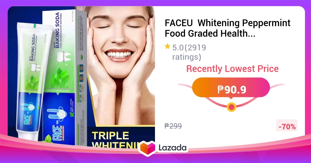 FACEU Whitening Peppermint Food Graded Healthy Family Size Toothpaste 180g