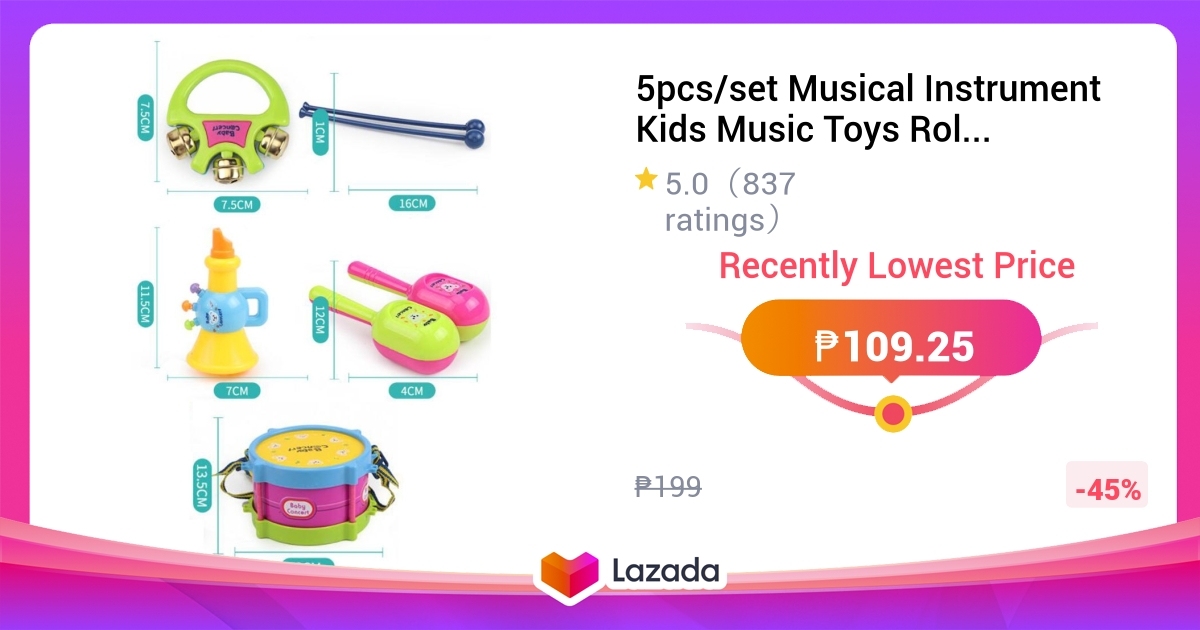 5pcs/set Musical Instrument Kids Music Toys Roll Drum Musical ...