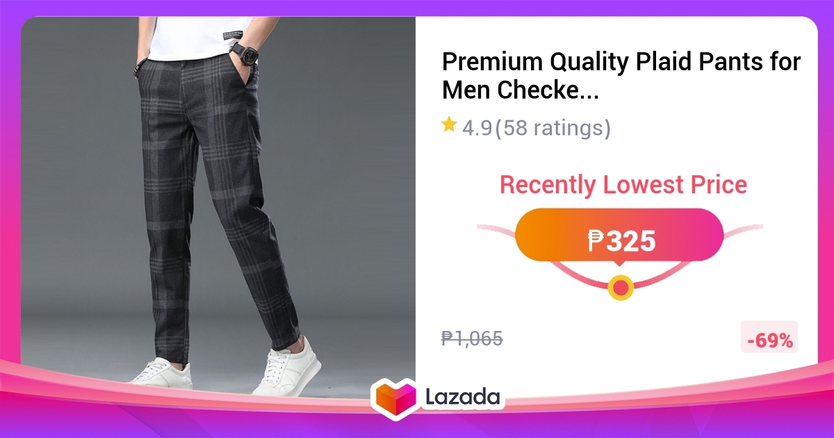 Premium Quality Plaid Pants for Men Checker Slacks Trouser Ankle Cut ...