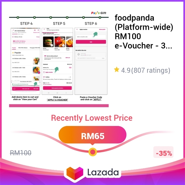 foodpanda (Platform-wide) RM100 e-Voucher - 30 Days Validity