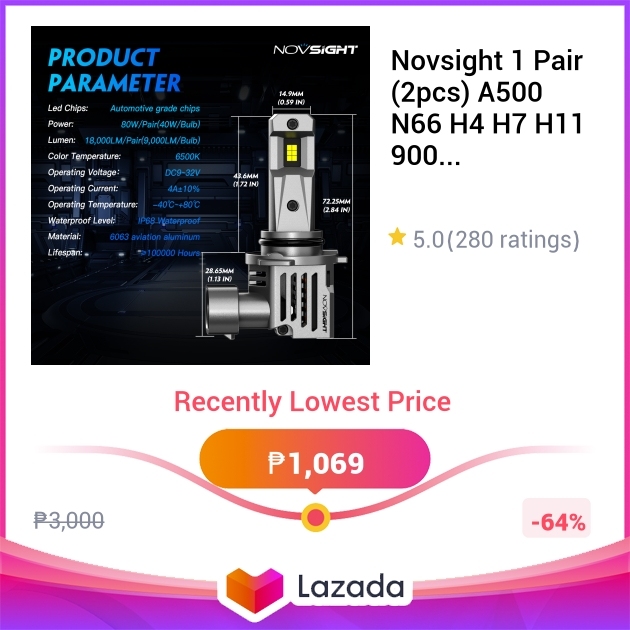 Novsight 1 Pair (2pcs) A500 N66 H4 H7 H11 9005 HB3 9006 HB4 80W/pair 18000LM high low beam high ...
