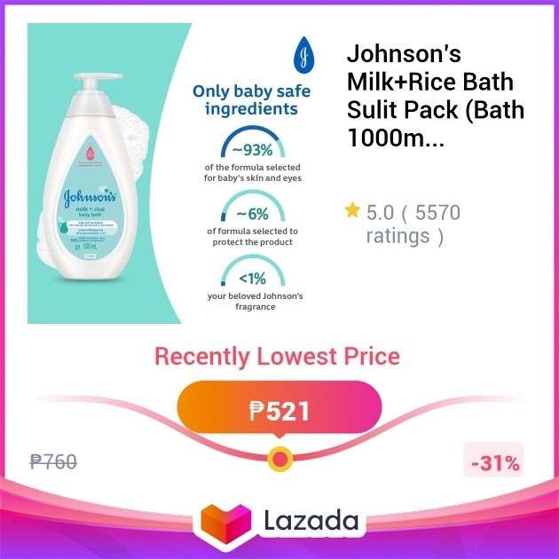 Johnson’s Milk+Rice Bath Sulit Pack (Bath 1000ml + FREE 400ml Refill)