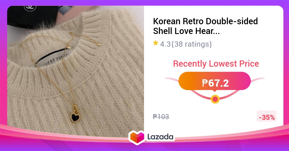 Korean Retro Double-sided Shell Love Heart Pendant Necklace Gold-plated Necklace
