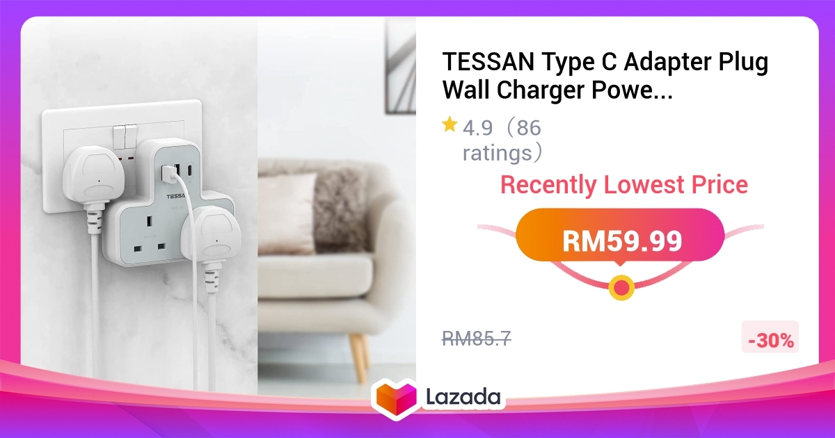 TESSAN Type C Adapter Plug Wall Charger Power Socket Multi Plugs USB C ...