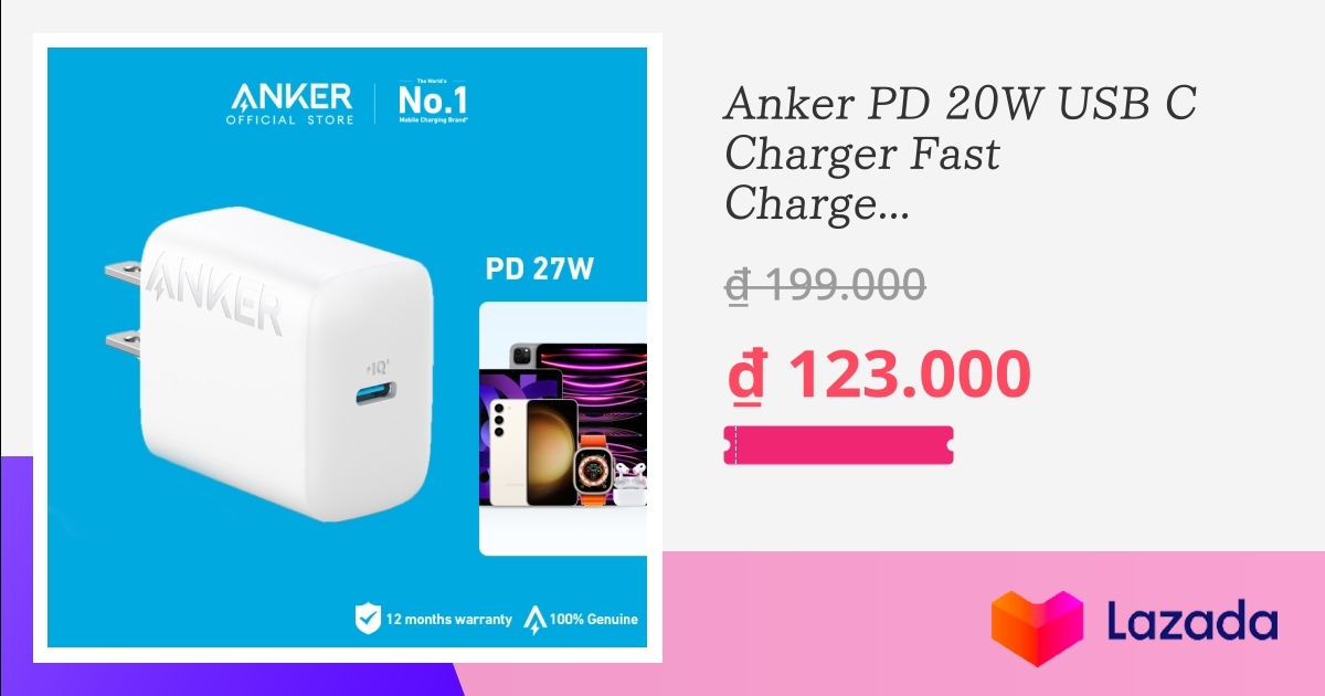 Anker PD 20W USB C Charger Fast Charger for iPhone 15/15 Plus/15 Pro/15 ...