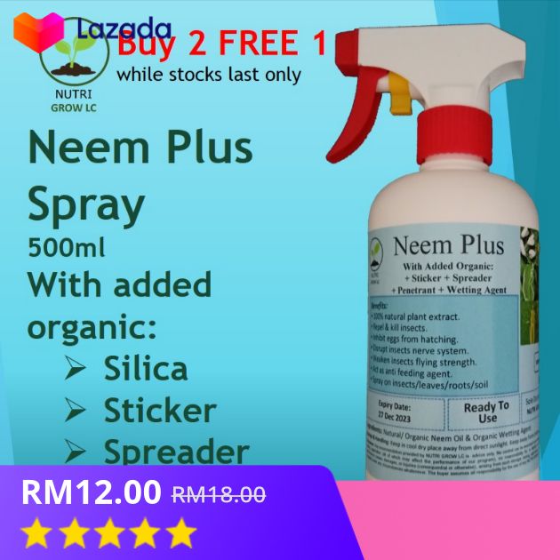 Neem Plus Oil Spray Organic Ready to Use 500ml pesticide for plants fungicide and insecticide