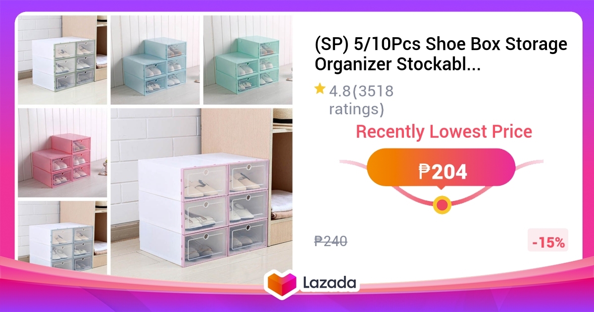 (SP) 5/10Pcs Shoe Box Storage Organizer Stockable Colorful Plastic Shoe ...