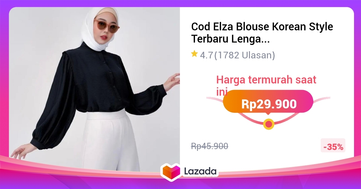 Cod Elza Blouse Korean Style Terbaru Lengan Puffly 3/4 Baju Kemeja ...