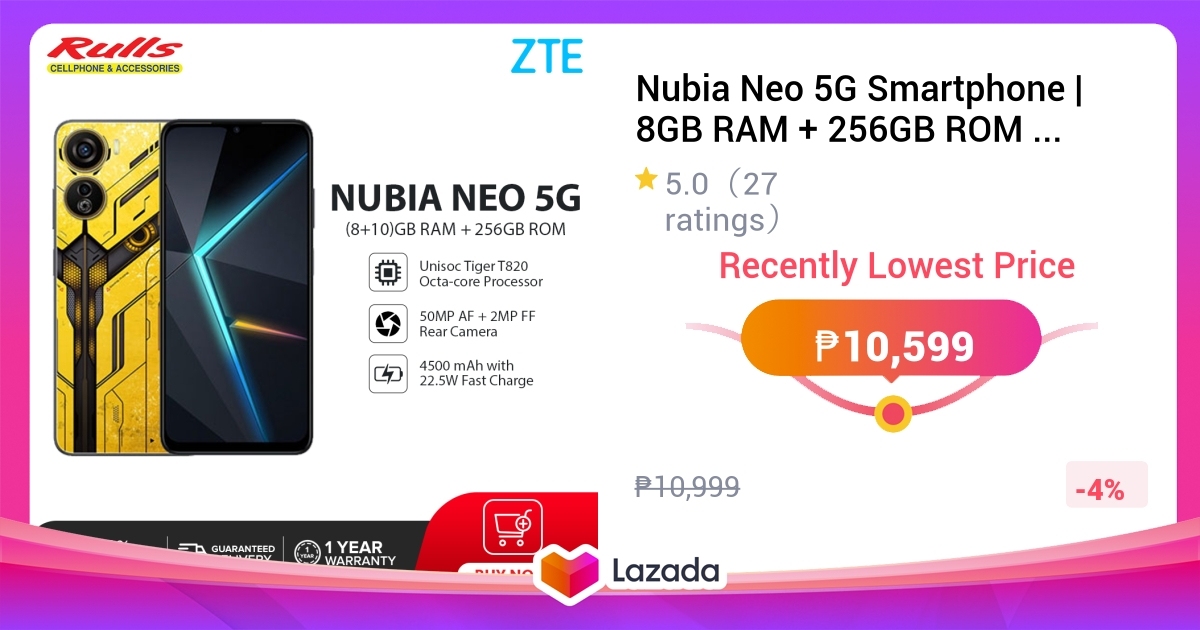 Nubia Neo 5G Smartphone | 8GB RAM + 256GB ROM | Unisoc T820 | 50MP Main Camera | 6.6” FHD+ ...